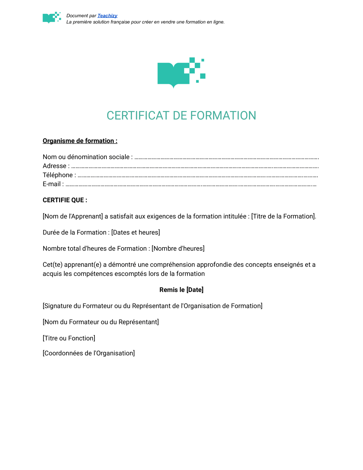 Faire un certificat de formation + Modèle attestation de formation PDF ...