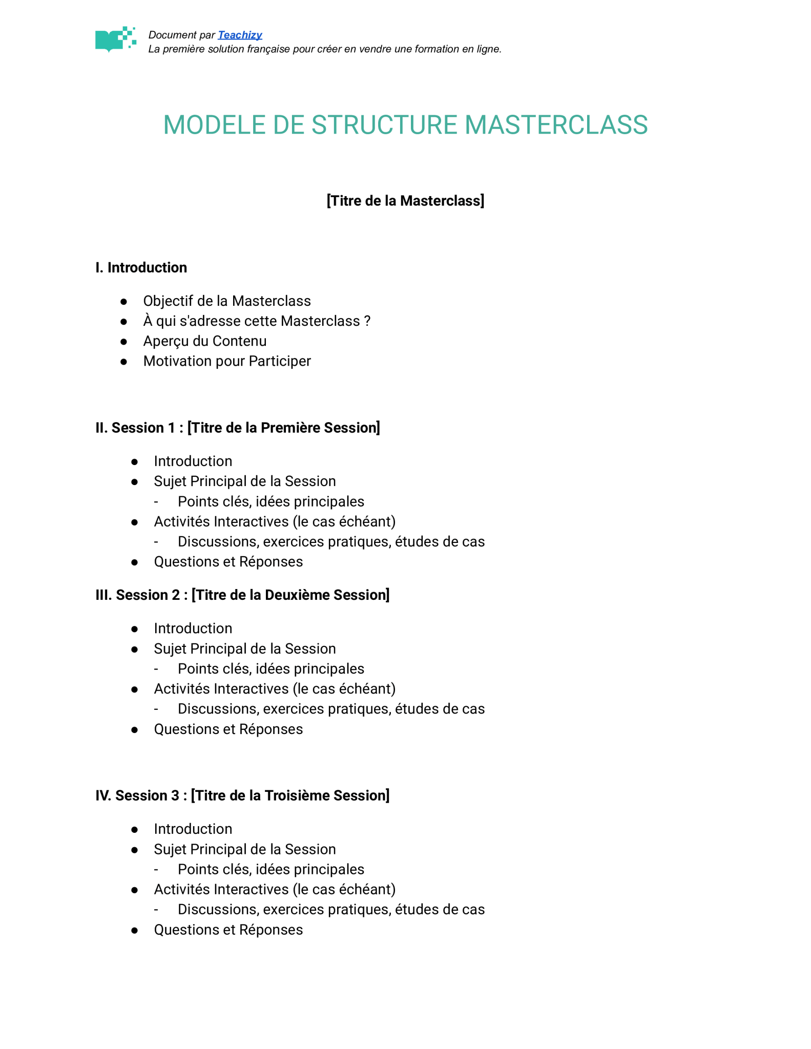 Comment faire une masterclass + exemple de structure PDF et Word